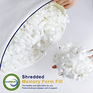 CHUN YI Shredded Memory Foam Pillows Queen Size Set of 2, Bed Pillows for Sleeping 2 Pack for Back Stomach Side Sleepers, Firm Pillows with Removable Cover 20x30 in