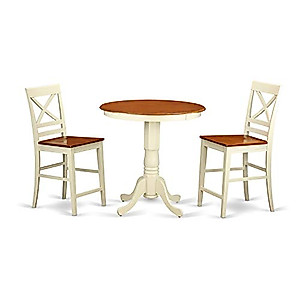 East West Furniture EDQU3-WHI-W Dining Set, 3-Piece