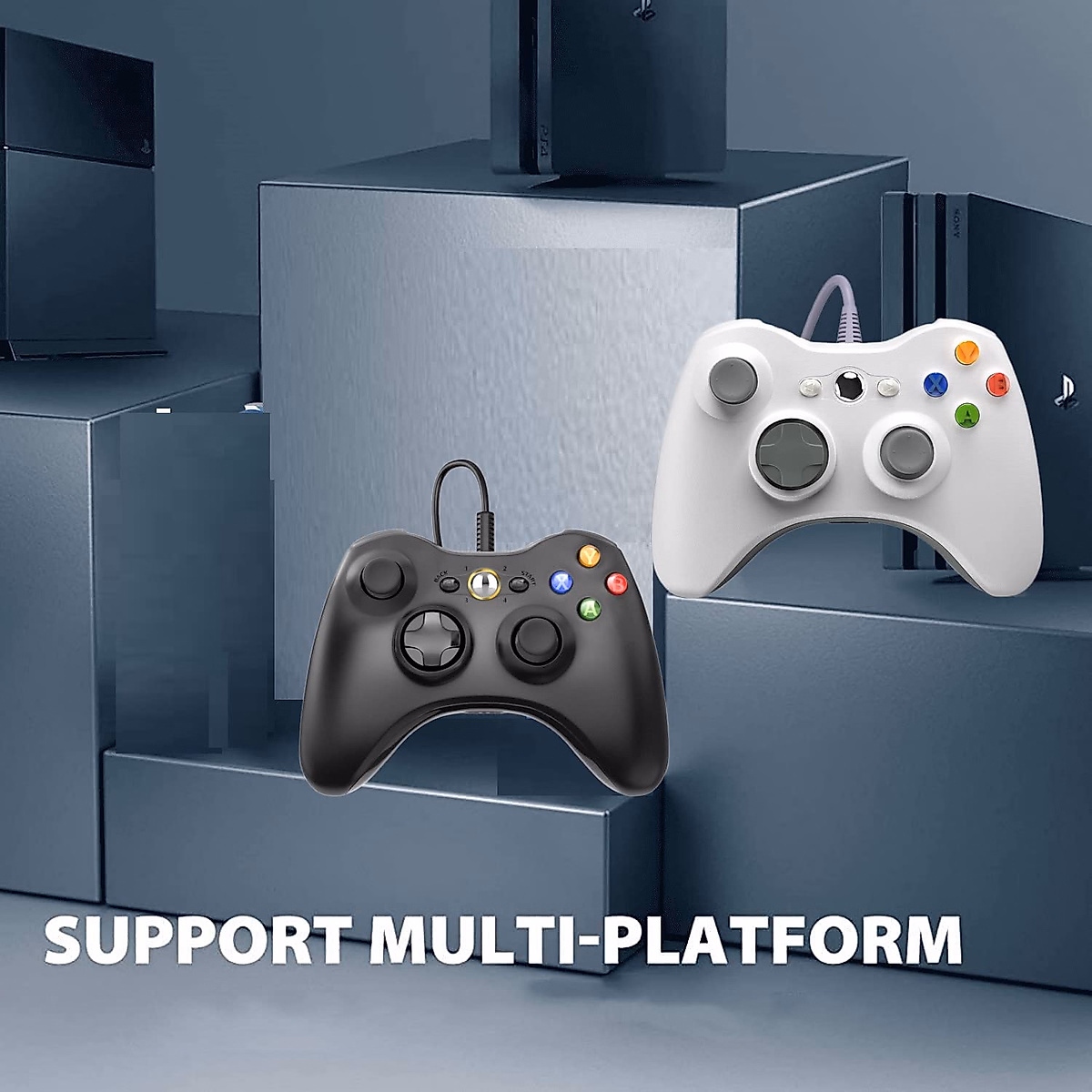 Rzzhgzq 2PACK Wired Controller for Xbox 360 Controller PC Windows 10/8/7 Controller Gamepad Joystick for Xbox 360&360Slim (Black+White)