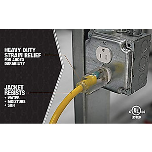 Southwire 2589 100-ft 12/3 SJTW Outdoor; Heavy Duty 3 Prong Power; Water Resistant Vinyl Jacket; for Commercial Use and Major Appliances Extension Cord; 100 ft; Yellow