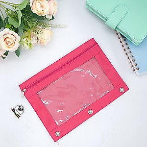 MINI LOP 3 Ring Binder Pencil Pouches, Pencil Pouch for 3 Ring Binder, Zippered Clear Window Pencil Case for Binder with Rivet Enforced Hole 3 Ring, 5 Packs