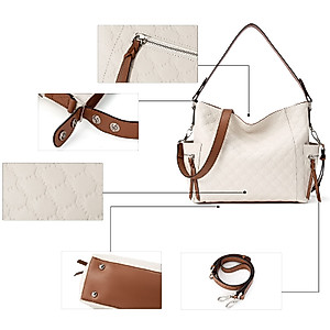 BOSTANTEN Genuine Leather Hobo Handbags Designer Shoulder Tote Purses Crossbody Large Bag for Women (White)