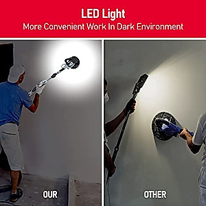 Drywall Sander, 800W Electric Motor Sander with Automatic Dust Removal System, Variable Speed 800-1800RPM With LED Light, Extendable & Foldable Handle, 12 Pcs Sanding Discs and Carrying Bag