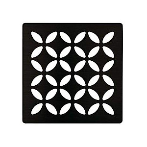 Schluter Kerdi 4 Inch Square Stainless Steel Grate - Floral Design in Matte Black