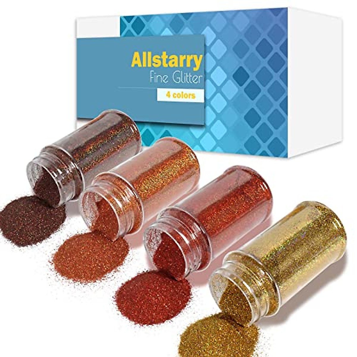 Allstarry Holographic Ultra Fine Glitter 4 Colors Metallic Autumn Gold Orange Coppery Glitter Powder 80ml per Jar for Resin, Tumblers, Slime, Painting Arts, Nail Art DIY Decoration