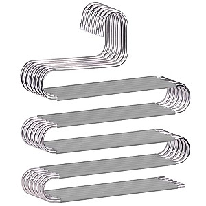 Pants Hangers Non Slip Space Saving Hangers 6 Pack S-Shape Trousers Hangers Stainless Steel Clothes Hangers Closet Organizer for Pants Jeans Scarf Trouser Tie Towel(6 Pack Gray)