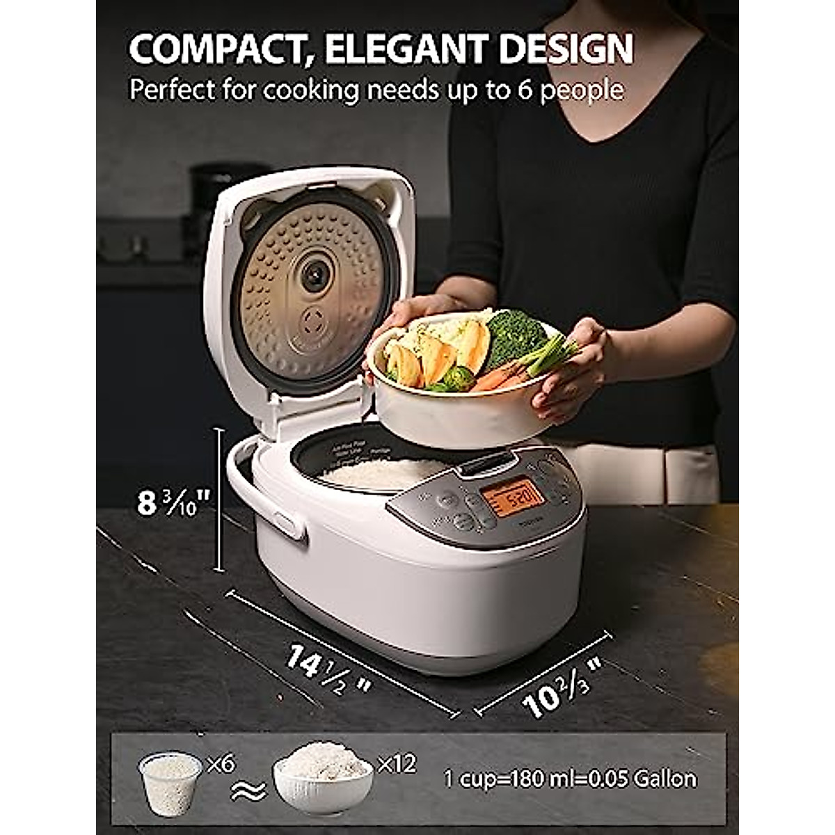 Toshiba Rice Cooker 6 Cup Uncooked – Japanese Rice Cooker with Fuzzy Logic Technology, 7 Cooking Functions, Digital Display, 2 Delay Timers and Auto Keep Warm, Non-Stick Inner Pot, White