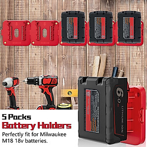 TAIRDA 10Packs Battery Holder Tool Holder, 5 Packs Battery Holder for Milwaukee M18 18v Battery, 5 Packs Tool Holder Wall Mount for Milwaukee M18 18v Tools