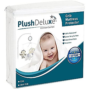 PlushDeluxe Crib Size Waterproof Mattress Protector Breathable Soft Cotton Terry Surface (Crib)