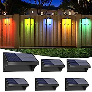NIORSUN Solar Fence Lights Warm White/Cool White/RGB Solid Color Glow Mode, 6 Pack Solar Outdoor IP65 Waterproof Backyard Wall Light for Deck Step Yard Patio Garden
