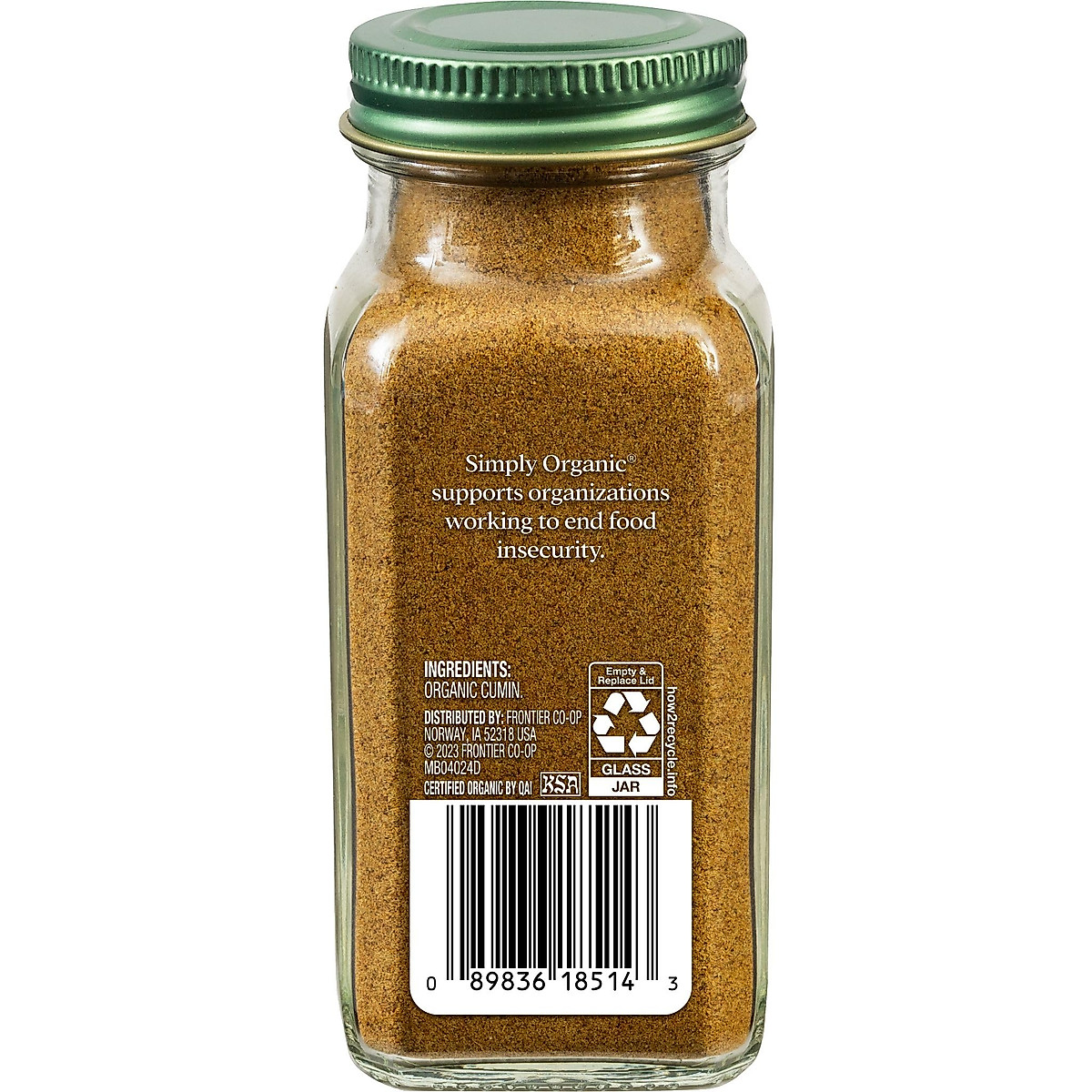 Simply Organic Ground Cumin Seed, 2.31 Ounce Glass Jar, Rich, Warm, Complex Earthy Spice Flavor, Certified Organic, Kosher