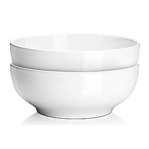 DOWAN Serving Bowls, Large Salad Bowls, 9.5" White Ceramic Pho Bowls for Kitchen, Entertaining, Side Dishes, Pasta, Dinner Parties, Kitchen Decor, Microwave & Dishwasher Safe, Easy Clean
