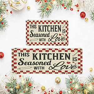 tubeamin Red Buffalo Plaid Kitchen Rugs Set of 2 Anti Fatigue Kitchen Mats for Floor Foam Cushioned Non Slip Kitchen Rug Farmhouse Style Waterproof Comfort Padded Standing Mat for Sink, Laundry