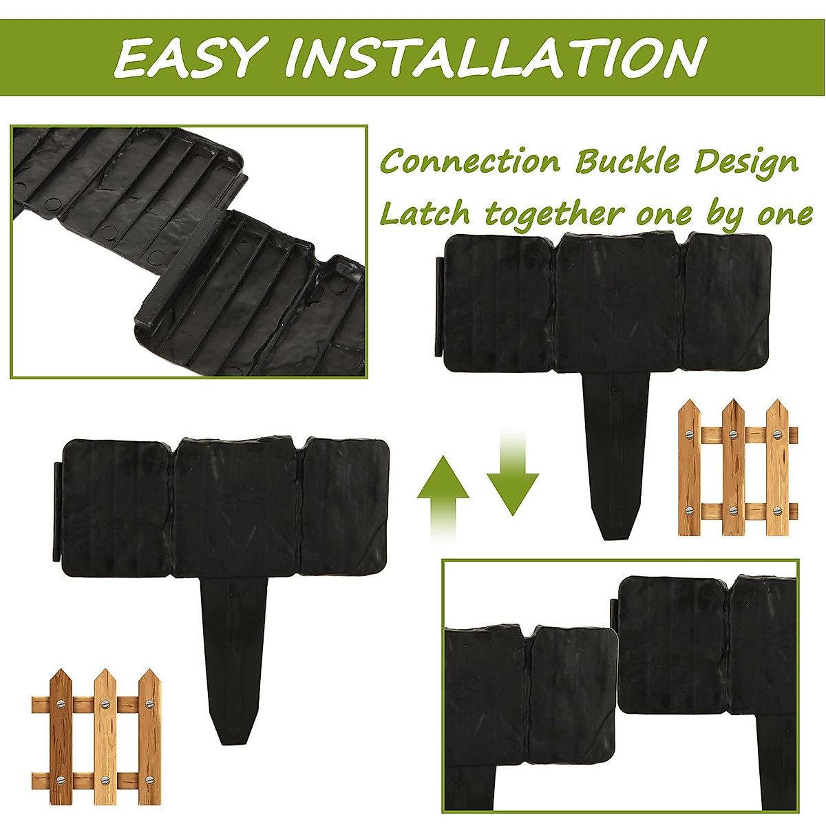 CYEAH Garden Edging Set of 20, 16 Ft Landscape Edging, Flower Bed Edging, DIY Plastic Fencing, Mitation Stone Effect Garden Borders for Lawn, Walkway