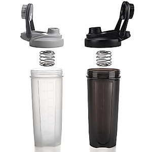 EYMPEU 2 Pack 24oz Shaker Bottle Work Out BPA & Phthalate-free, Leakproof Shaker Cup. Solid Screw lid Cup Bottles Dishwasher Safe for Protein Mixes, Clear/Black