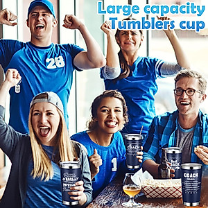 FoldTier 4 Sets Coach Gifts Best Coach Ever Stainless Steel Tumbler Coffee Mug with Keychain 20 oz Coaches Appreciation Gift Travel Tumbler for Soccer Volleyball Coach (Navy Blue,Artistic Pattern)