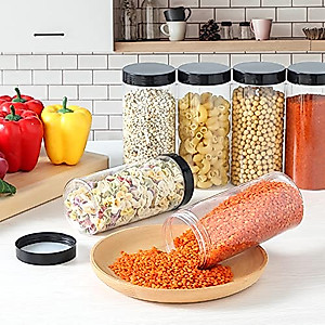 16oz Plastic Jar with Lids, 16Pcs Clear Empty Containers Straight Cylinders Storage Jars with Airtight Black Lid Stackable Refillable Round Plastic Jars for Body Butter, Kitchen Food & Home Storage