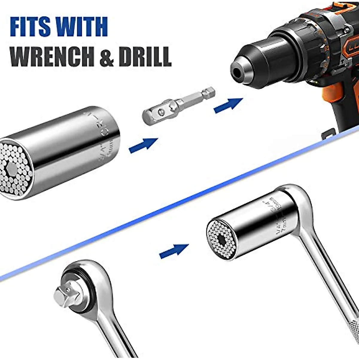 URGENEX Universal Socket Wrench Set (11-32mm 7-19mm) Professional Sockets Tools Multi-function Wrench Repair Kit with Power Drill & Ratchet Wrench Adapter Chrome Vanadium Steel (4PCS)
