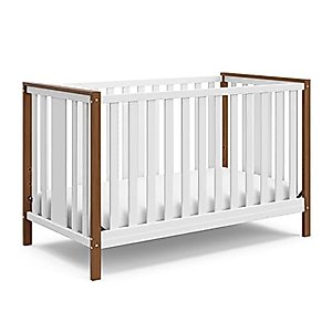 Storkcraft Modern Pacific 4-in-1 Convertible Crib (White with Vintage Driftwood) – GREENGUARD Gold Certified, Converts from Baby Crib to Toddler Bed and Full-Size Bed, Adjustable Mattress Support Base