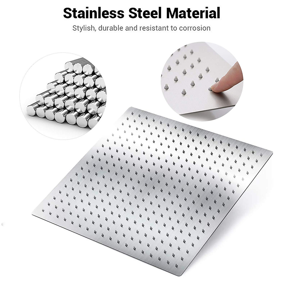 AWARA 16 Inch Rain shower head, Square Ultra Thin 304 Stainless Steel High Pressure shower head, Large Brushed Nickel Rainfall Shower Head, Full Body Coverage Modern Waterfall Shower Head