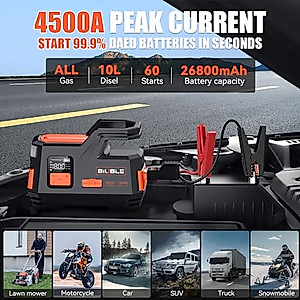 Car Jump Starter with Air Compressor,Biuble Jump Starter 4500A 150PSI Inflator for Up to All Gas or 10.0L Diesel Engine 12V Portable Battery Starter Power Pack