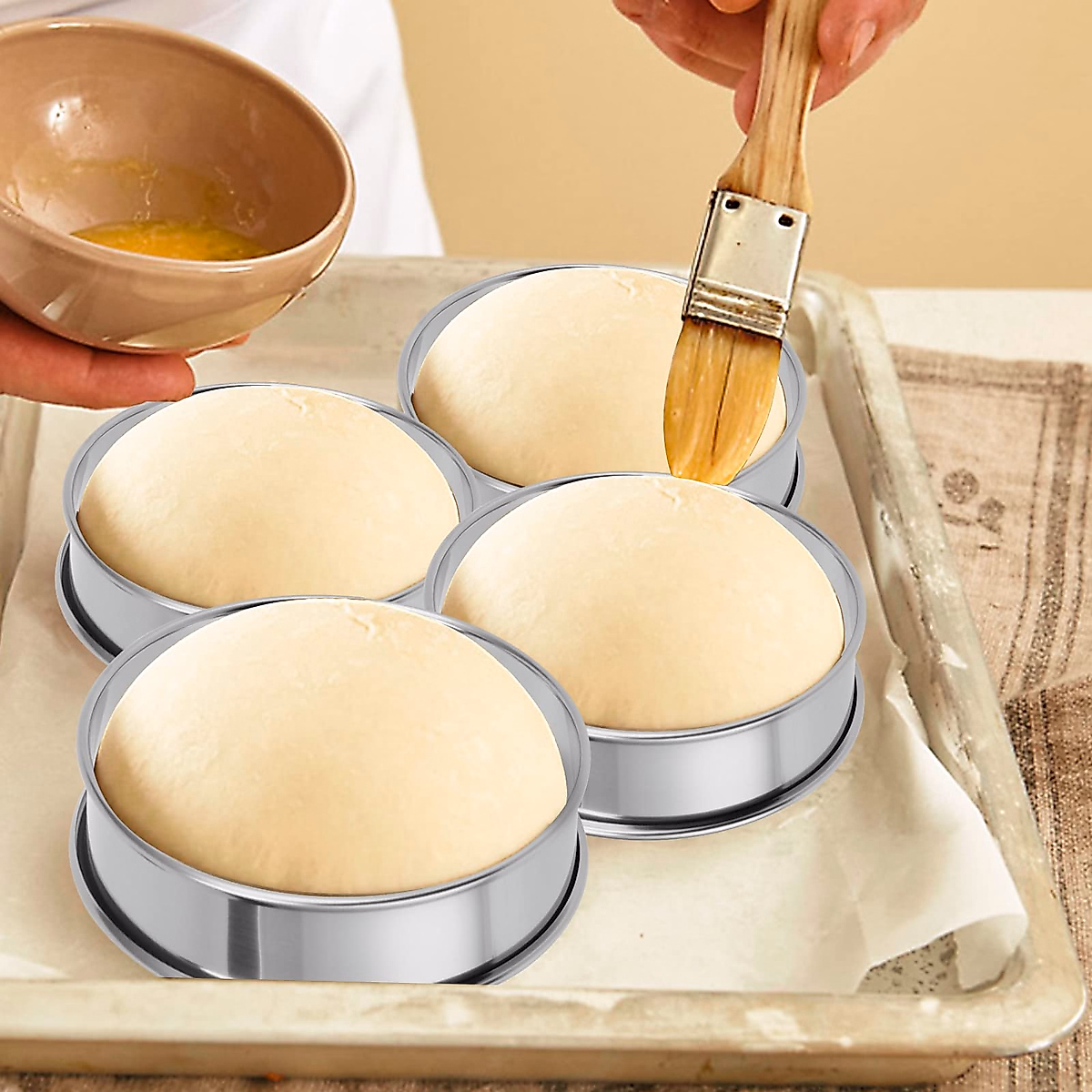 MUKLEI 20 Pack 4 Inch English Muffin Rings, Double Rolled Tart Ring, Stainless Steel Crumpet Rings Nonstick Metal Round Ring Pastry Mold for Baking, Silver