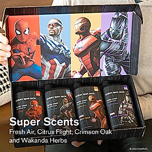 Every Man Jack Marvel Collectors Box Body Wash Gift Set - Perfect for Every Guy & Marvel-Lover - Includes Four Full-Sized Body Washes with Clean Ingredients & Incredible Scents - Marvel-Inspired Fresh Air, Winter Mint, Crimson Oak, and Wakanda Herbs Fragr