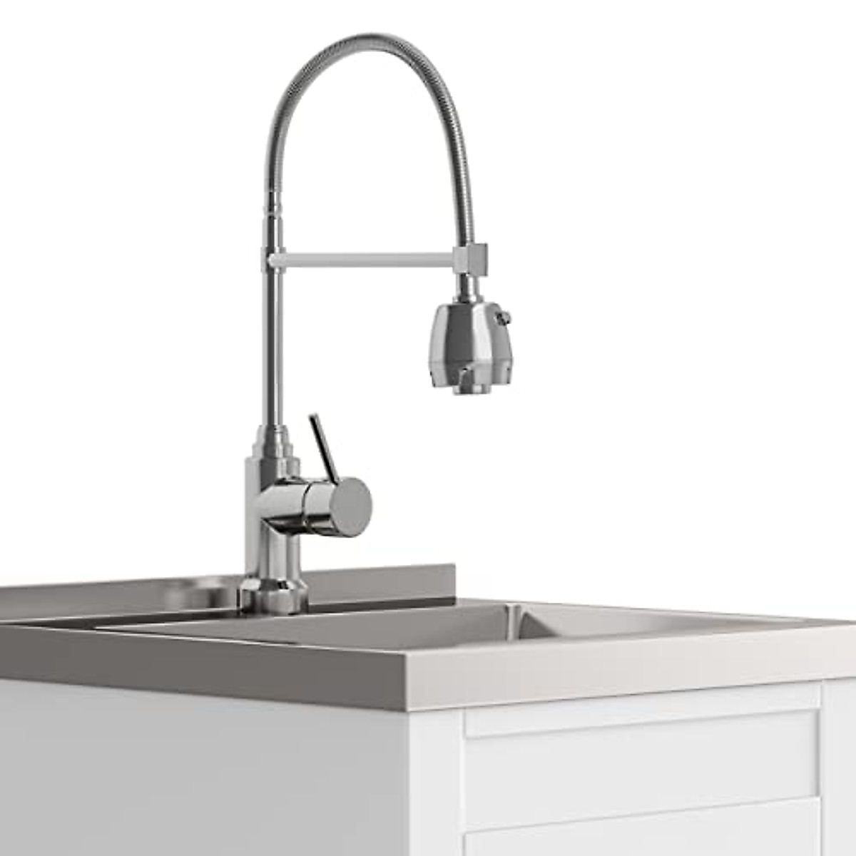 SIMPLIHOME Hennessy All-in-One Utility Sink & Cabinet in Pure White, 20-inch, Laundry Cabinet with Stainless Steel Sink, Chrome Faucet, Shaker-Style Doors for Laundry Room, Garage, Mudroom