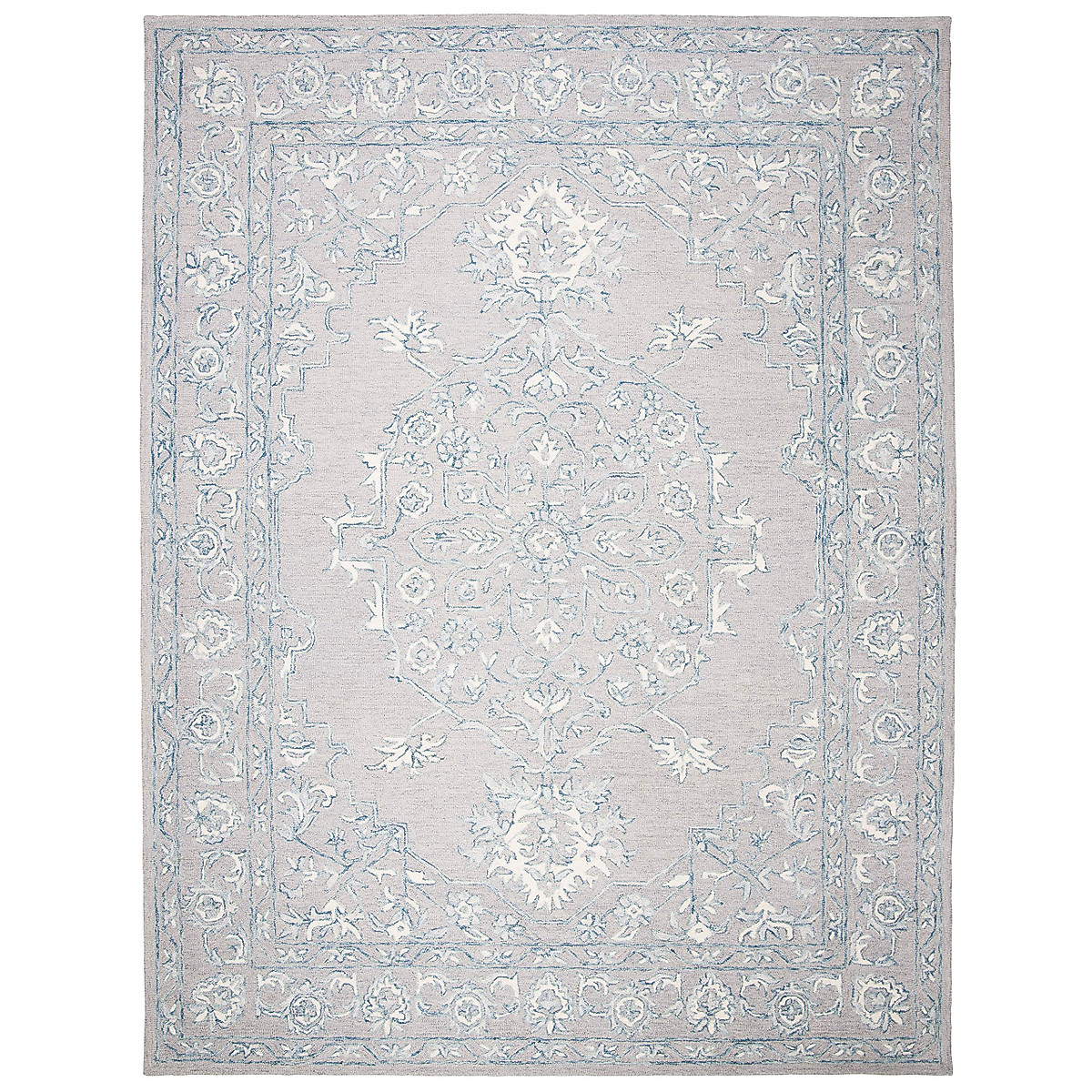 SAFAVIEH Micro-Loop Collection 10' x 14' Light GreyIvory MLP504F Handmade Shabby Chic Premium Wool Living Room Dining Bedroom Area Rug