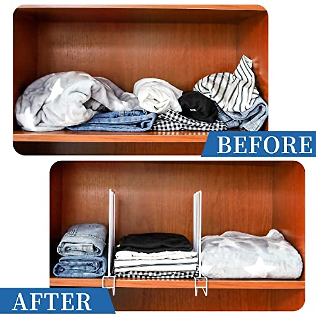 BTSD-home Shelf Dividers Steel Closet Dividers and Separator for Organization, Shelves and Storage in Cabinet and Kitchen (8 Pack)