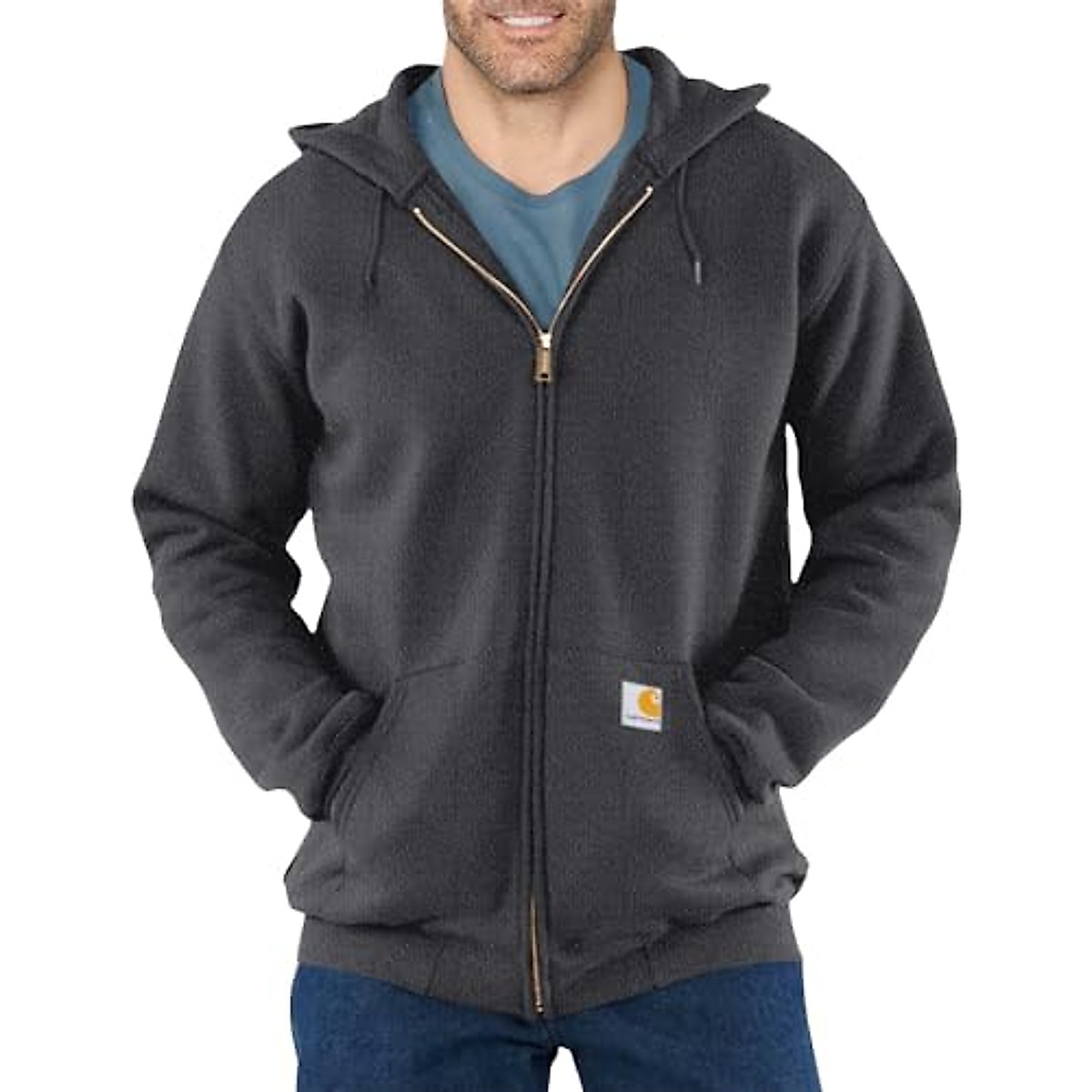 Carhartt Men's Loose Fit Midweight Full-Zip Sweatshirt, Carbon Heather, X-Large Tall