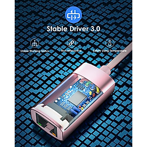 LENTION USB 3.0 Type A to Gigabit Ethernet Adapter, 1000M RJ45 Wired LAN Network Converter Compatible with Nintendo Switch, MacBook Pro/Air, Surface, Chromebook, Most Windows Laptops (HU604,Rose Gold)
