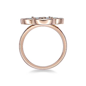 Lavari Jewelers Four Leaf Clover Flower Ring for Women - Graceful Green Malachite & Cubic Zirconia in 925 Sterling Silver - Hypoallergenic Yellow Gold Plated - Halo Anniversary Ring Size 8