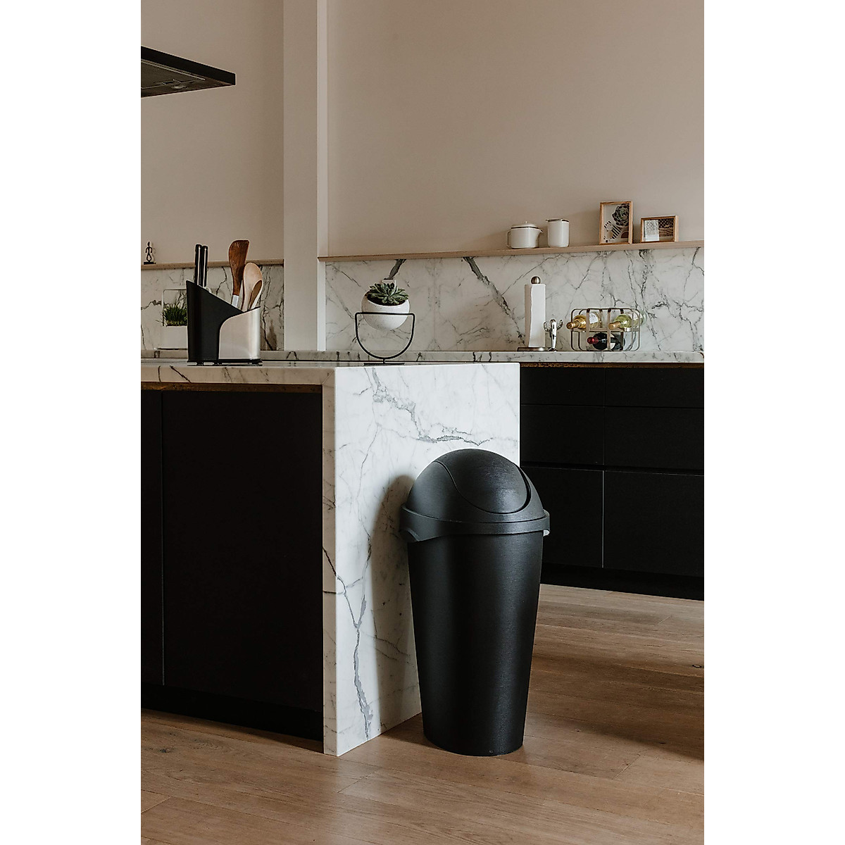 Umbra Swinger 12-Gallon Swing-Top Waste Can, Black, 11-20