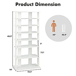 COSTWAY 7 Tiers Shoe Rack, Double Rows Vertical Tall Narrow Patented Shoe Organizer, Free Standing Shoe Rack for Small Space, Entryway, Closet, Living Room, Bedroom (White)