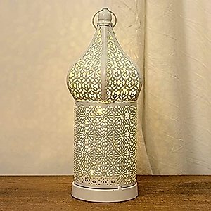 Paluopo Battery Powered Lamp White Cordless Outside Lights Garden Patio Outdoor Apartment Lanterns Decor,Hanging Lights Boho Moroccan Lantern Decor for Bedroom Tabletop (S-White-1Pcs)