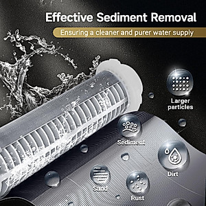 PUREPLUS 40 Micron Whole House Spin Down Sediment Water Filter With Scrapper, Reusable Flushable Pre-Filtration System for City/Tap water, 1" MNPT + 3/4" FNPT + 3/4"MNPT, Brass, BPA Free, USA Tech
