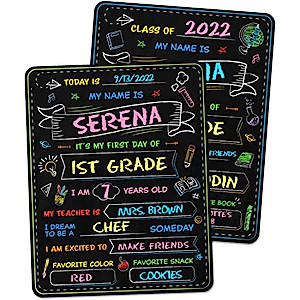 First Day of School Board Sign - 14” X 11” Double-Sided - My First & Last Day of School Sign Chalkboard - 1st Day School Signs for Kids Back to School Supplies Preschool Kindergarten 1st Grade