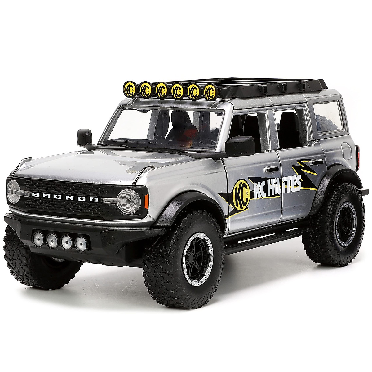 Jada Toys Just Trucks 1:24 2021 Ford Bronco Die-cast Car Gray with Tire Rack, Toys for Kids and Adults
