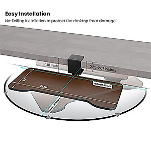 Keyboard Tray Under Desk,360 Rotating Keyboard&Mouse Tray with Drawer,Yikola Desk Extender Adjustable C-Clamp, Ergonomic Platform Tray Under Table,No Drilling Install 23.54'' x 9.8''in-Walnut Pattern