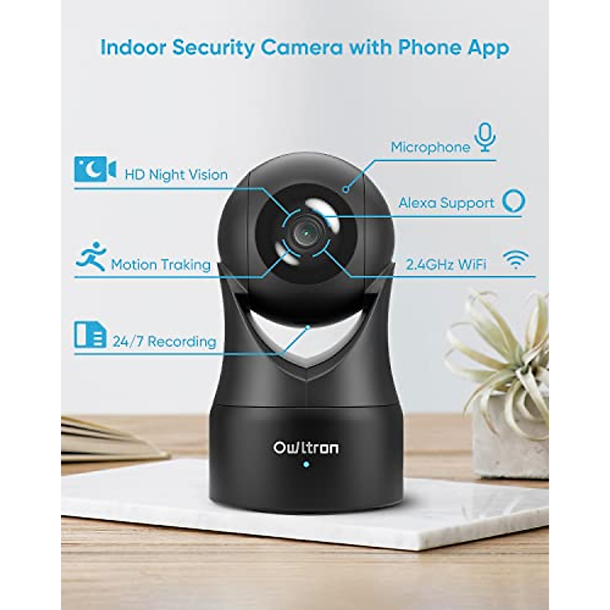 owltron 1080P Pet Camera, Pan Tilt Cam for Baby Monitor, Wi-Fi Home Security Indoor Camera for Dog or Cat, Motion Detection & Tracking, Night Vision, 2-Way Audio, Compatible with Alexa