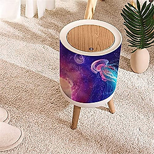 Small Trash Can with Lid Free Space Galaxy Planets and Space Jellyfish Fantasy Abstraction Round Recycle Bin Press Top Dog Proof Wastebasket for Kitchen Bathroom Bedroom Office 7L/1.8 Gallon