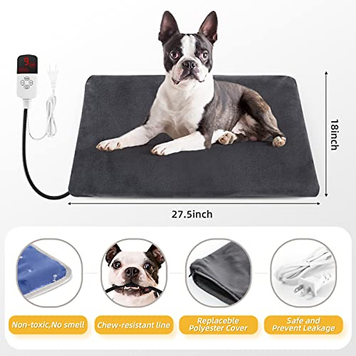 Outdoor Pet Heating Pad Mat Bed for Cat Dogs,Large Indoor Heated Pet Bed with Waterproof Cover, 9 Adjustable Temperature Dog Cat Heating Pad with Timer Pet Bed Warmer Blanket Mat Auto Power-Off