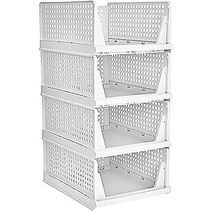 4-Pack Foldable Wardrobe Storage Box,Stackable Clothes Drawer Organizer,Closet Container Bin,Plastic Closet Organizer Basket,Collapsible Large Capacity Shelves Storage Bin for Office, Kitchen,Bedroom