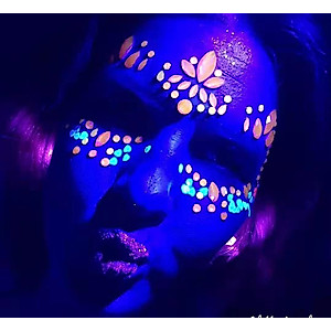 Luminous Face Gems Tattoo Stickers Body Jewelry Glow in the Dark Fluorescent Face Rhinestone Tattoo Noctilucent Temporary Tattoo Sparkly DIY Jewel Paste for Halloween Christmas Festival Makeup(4 Sets)