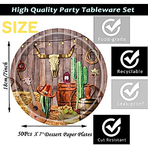 50Pcs Western Party Plates Western Cowboy Party Supplies 7"Wild West Dessert Paper Plates Wood Grain Plates Western Cowboy Theme Baby Shower Camp Fire Camping Barn Wild West Birthday Party Decor