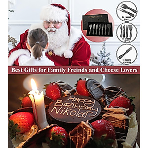 AARAINBOW Exquisite 7 Pieces Cheese Knives Set, Gift Ready Charcuterie Accessories Stainless Steel Cheese Knif Butter Knife & Fork Perfect Cheese Spreader Set, Gift for Birthday Christmas (Black)…