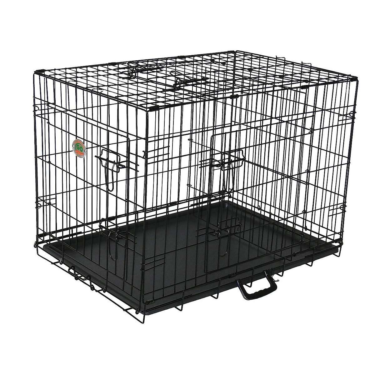Go Pet Club 36-Inch Three Door Folding Metal Wired Cage Crate Dog Kennels Outdoor and Indoor Pet with Divider Panel, Removable Tray and Handle, Black