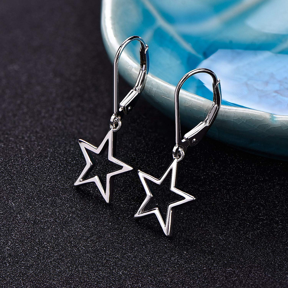 JO WISDOM Women Star Earrings,925 Sterling Silver Leverback Dangle & Drop Earrings