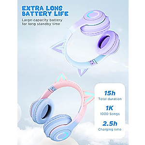 QearFun Car Ear Bluetooth Headphones Foldable, 7 Colors Led Light Up Kids Adults Girls Over Ear Wireless Headphones with Built-in Mic & 3.5mm Jack, Cat Gaming Headset for iPad/Tablet/PS4/PS5 Purple
